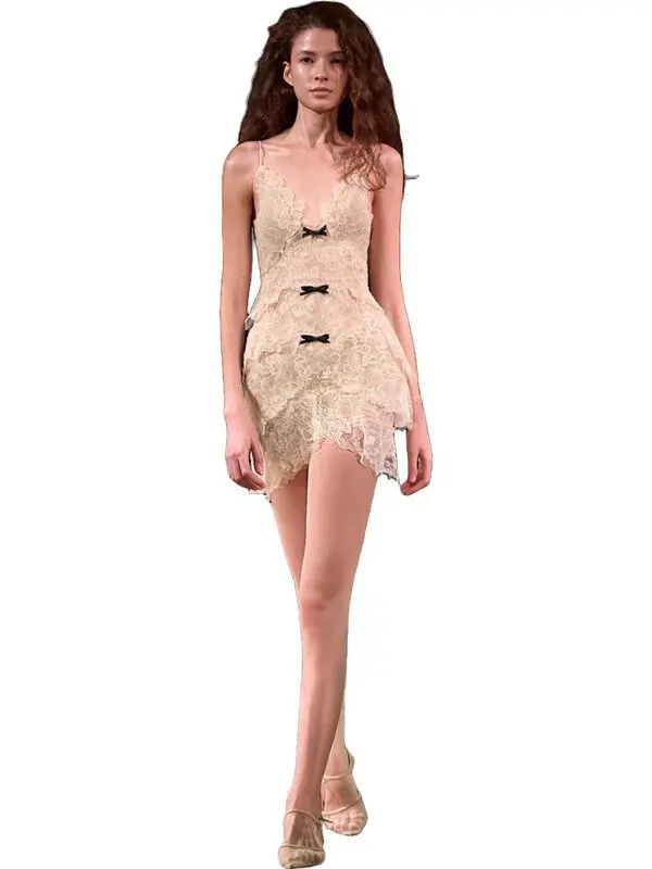 MONTSAND Lace Bow Mini Dress - Nude
