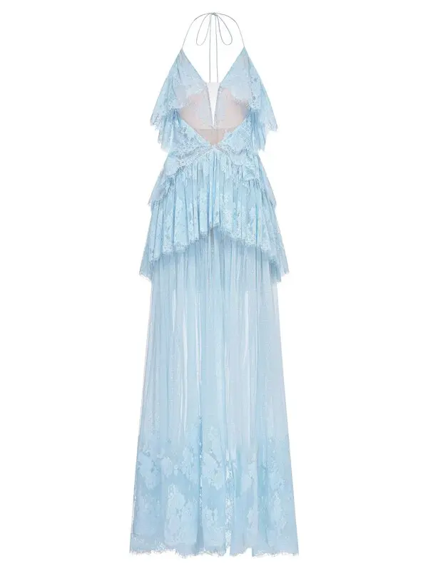 MONTSAND Tiered Mesh Maxi Dress - Blue