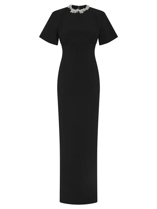 Rachel Gilbert Dovetta Embellished Column Gown - Black