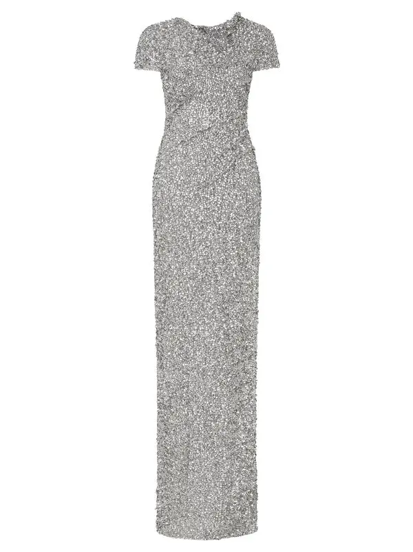 Rachel Gilbert Zayn Beaded Tulle Gown - Silver