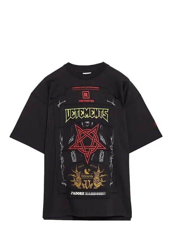 Vetements Hardcore Frayed Printed Cottonjersey Tshirt - Black