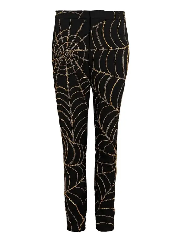 Moschino Embellished Wool-twill Tapered Trousers - Black