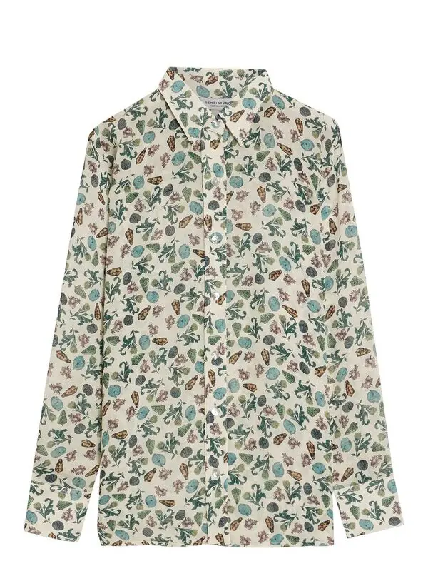 SENSI STUDIO Printed Chiffon Shirt - Light Blue