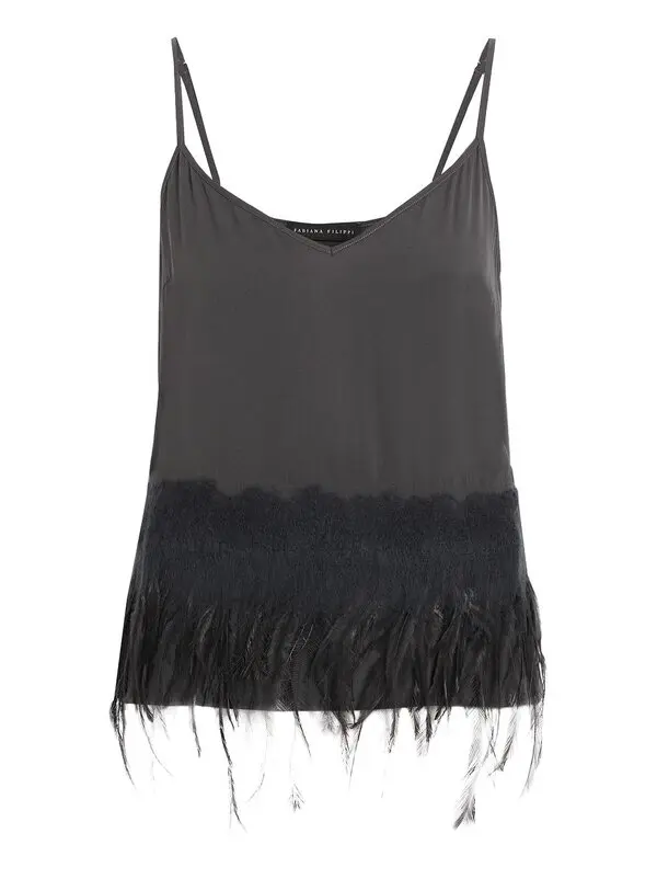Fabiana Filippi Feather-embellished Silk-blend Camisole - Dark Gray