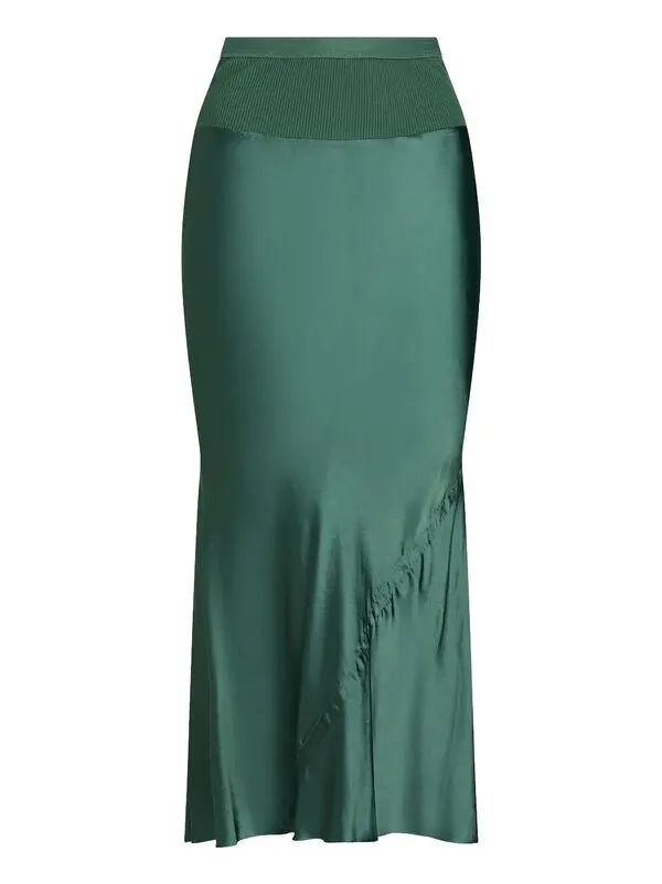 Rick Owens Jersey-paneled Satin Midi Skirt - Dark Green