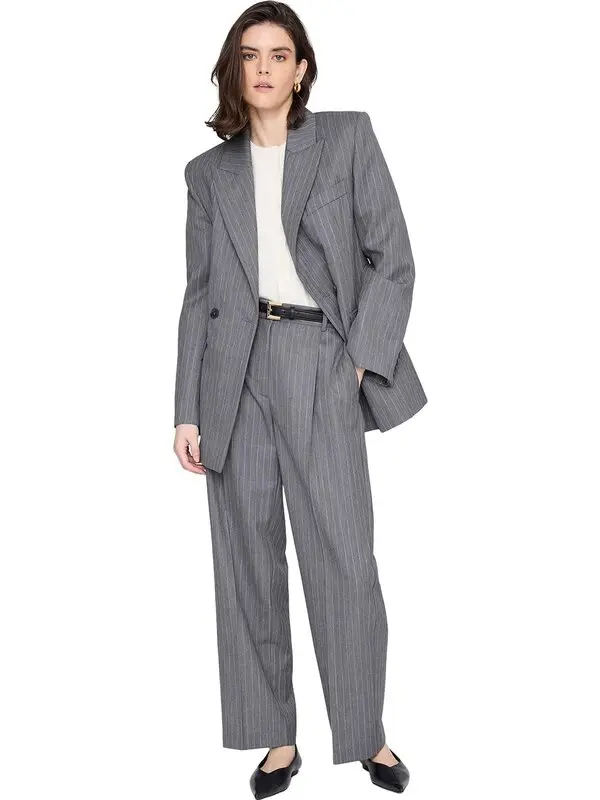 ANINE BING Trent Cropped Pinstripe Trousers - Light Grey Pinstripe