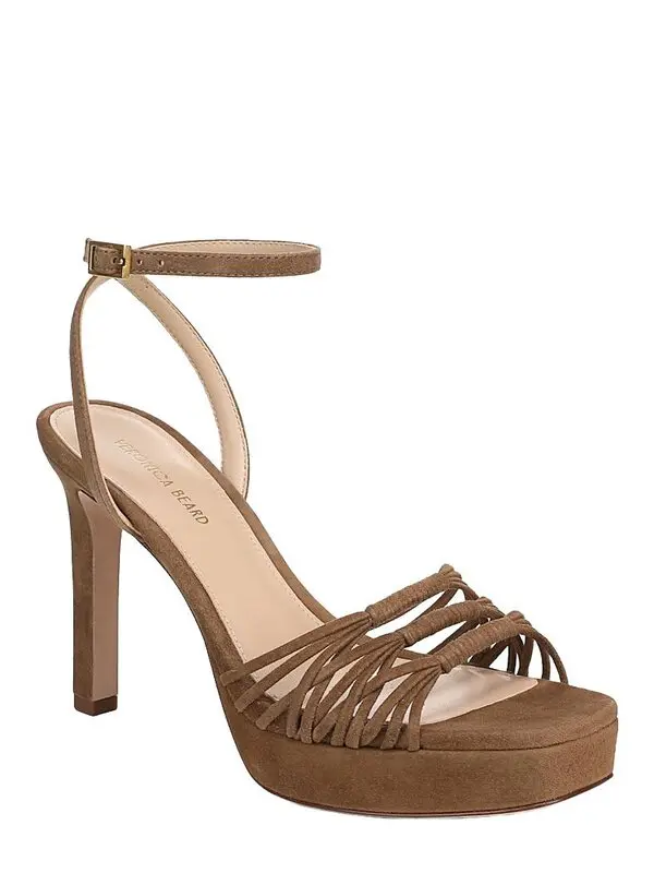 Veronica Beard Beverlee Strappy Suede Sandals - Chestnut