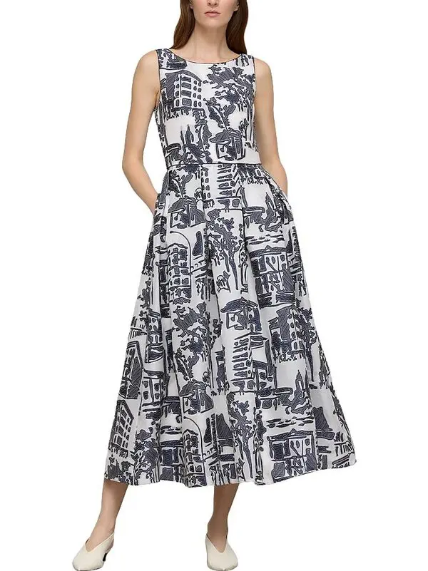 Lafayette 148 New York Pleated Sleeveless Dress - Ink Multi
