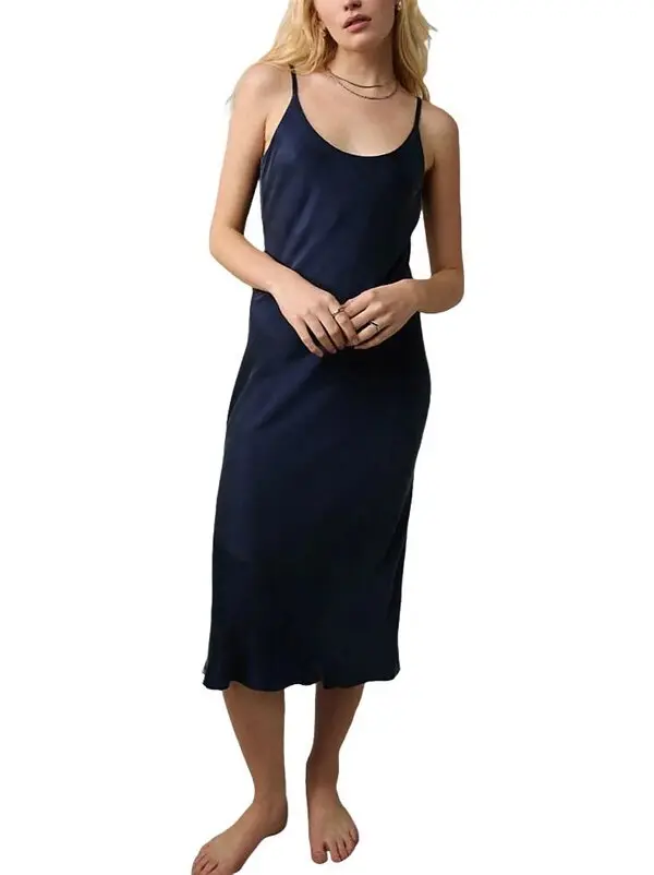 Lunya Washable Silk Bias Slip Midi Dress - Deep Blue