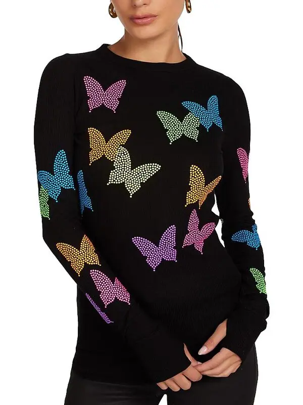 Lauren Moshi Mckinley Neon Stud Butterflies Top - Black