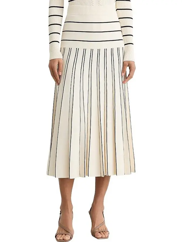 REISS Alice Pleated Skirt - Ivory/black