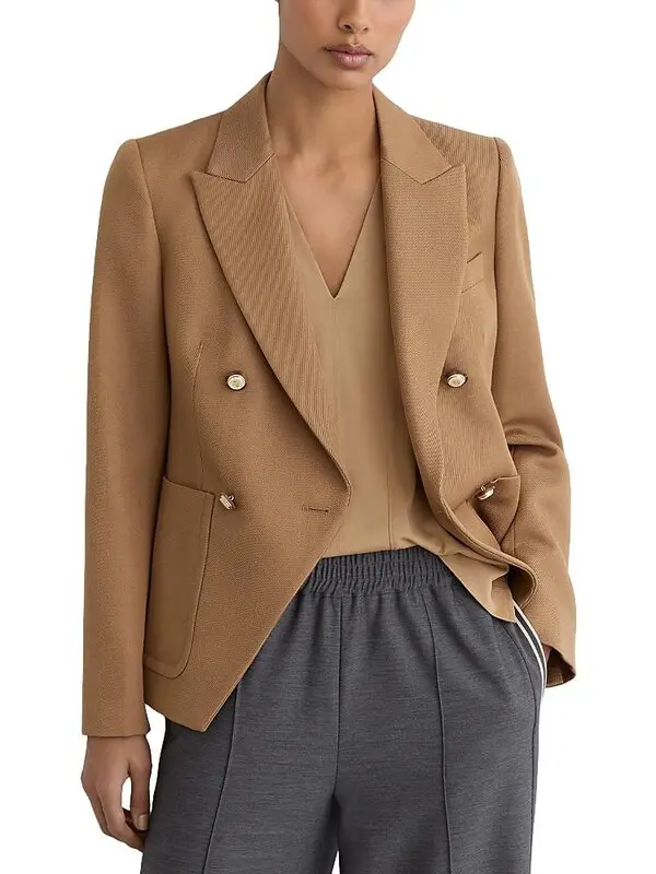 REISS Petites Gigi Double Breasted Blazer - Camel