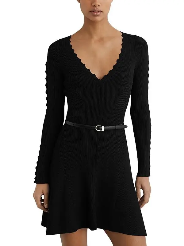 REISS Orla Scalloped Minidress - Black