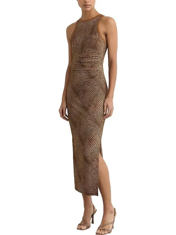 REISS Lola Snake Print Bodycon Dress - Brown