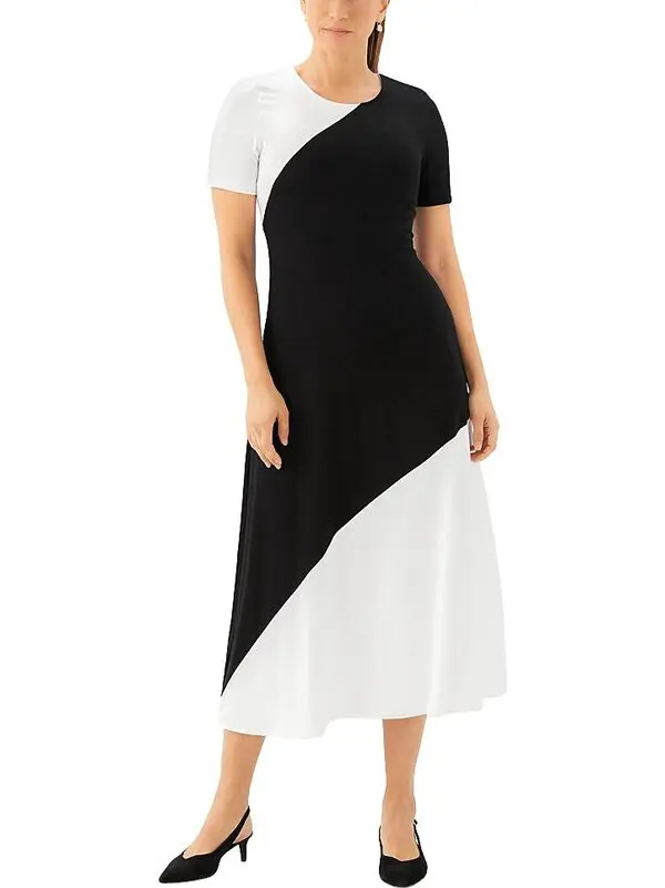 Karen Kane Short Sleeve Contrast Midi Dress - White/ Black