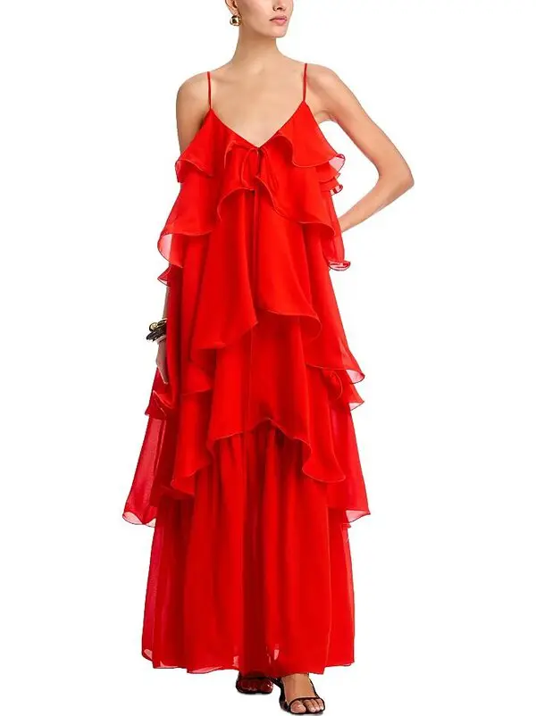 TOCCIN Agustina Tiered Maxi Dress - Tomato