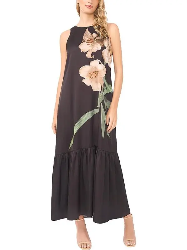 Vince Camuto High Neck Drop Waist Tiered Maxi Dress - Arctic Wolf