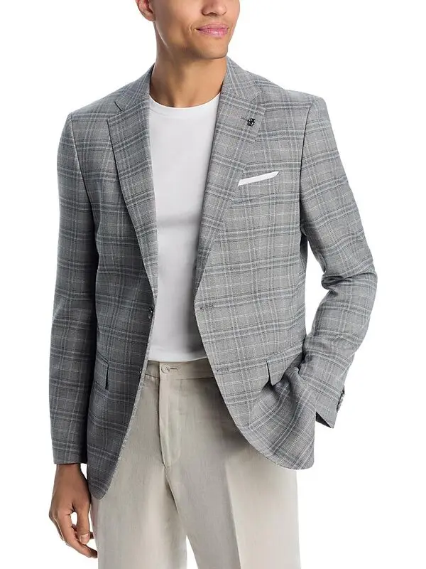 BOSS Hutson Slim Fit Plaid Sport Coat - Silver
