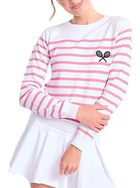 AME & LULU Club Sport Crewneck Sweater - Pink Rally Stripes