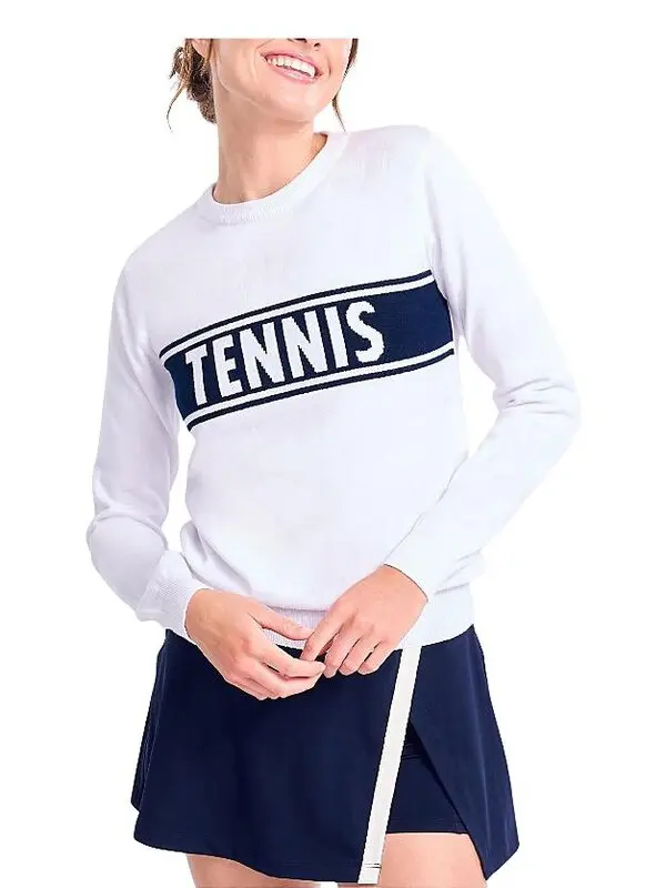 AME & LULU Club Sport Crewneck Sweater - White/navy