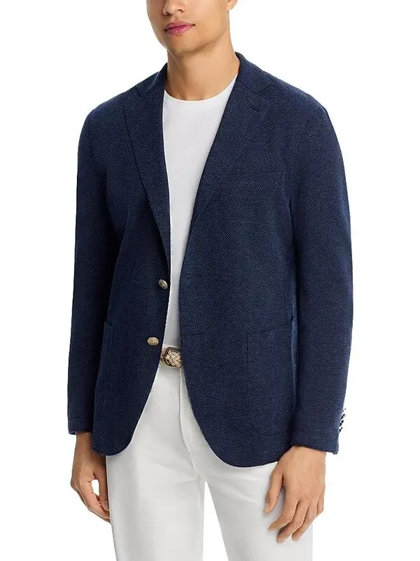 Eleventy Herringbone Cotton Jersey Soft Jacket - Navy