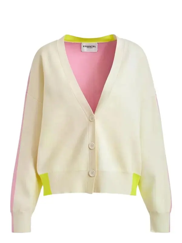 Essentiel Antwerp Colourblock Cardigan With Embroidered Logo - Neutrals