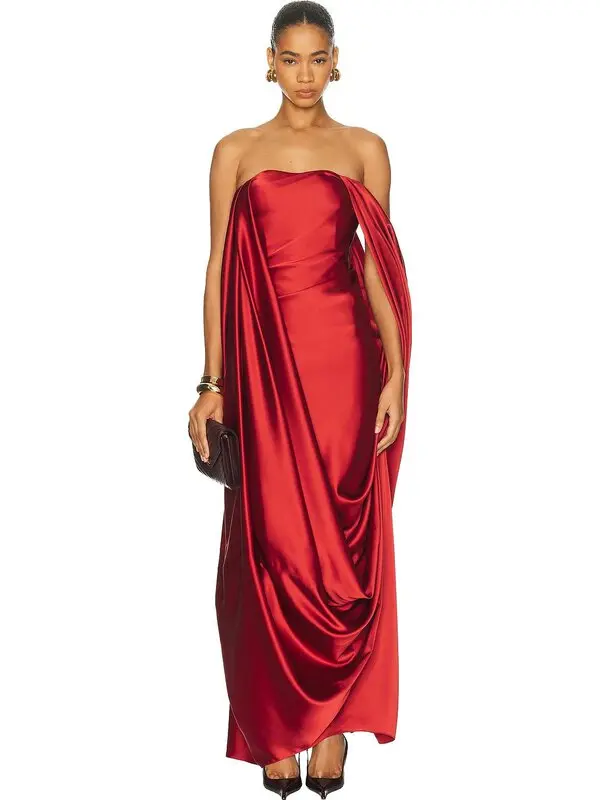 Alejandra Alonso Rojas Draped Overlay Gown - Rust