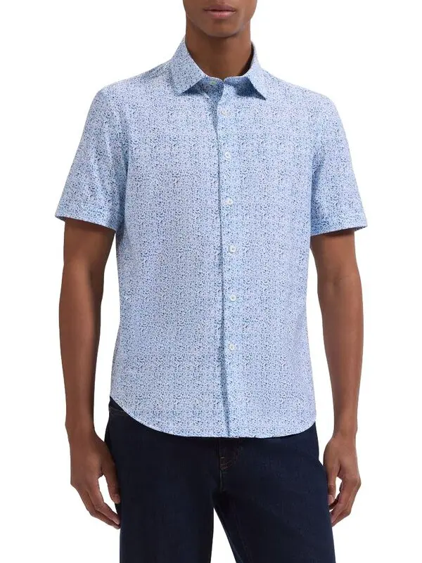 Bugatchi Miles Ooohcotton® Mosaic Print Short Sleeve Button-up Shirt - Classic Blue