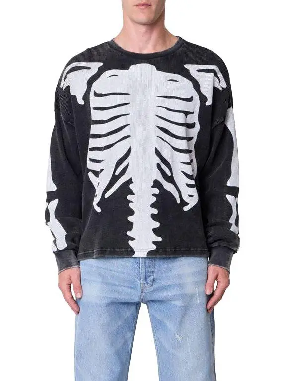 Mnml Skeleton Thermal Long Sleeve Graphic T-shirt - Washed Black