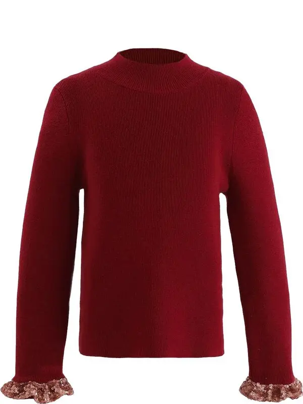 TULLEEN Ruffle-knit Sweater - Red