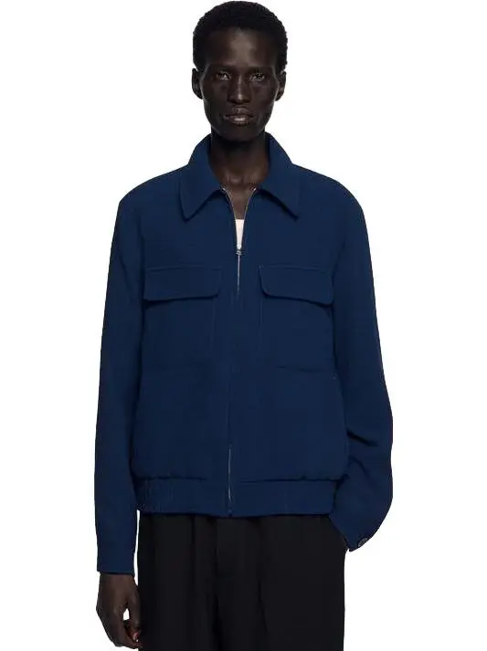 Sandro Textured Zip-up Jacket - Royal Blue