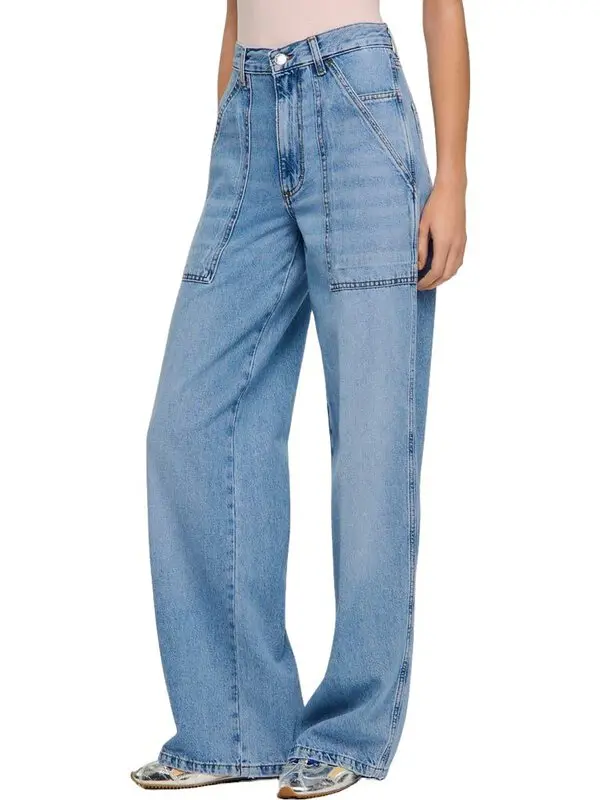 Sandro Faded Wide Straight-leg Jeans - Blue Jean