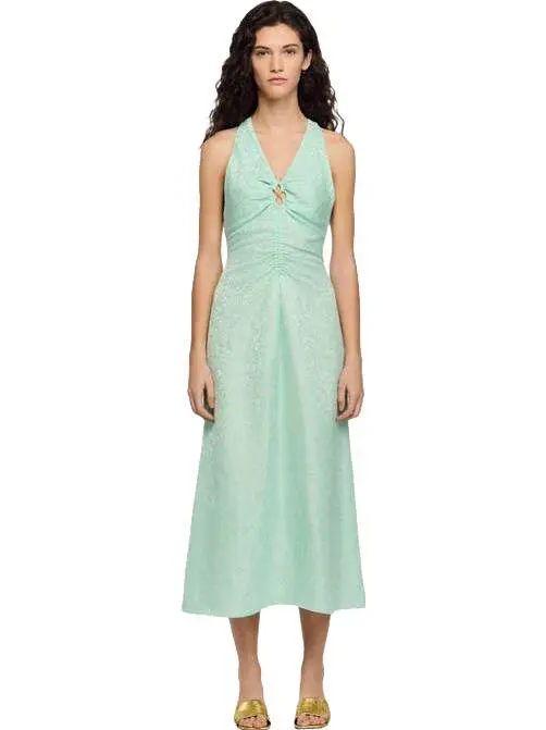 Sandro V-neck Floral Jacquard Maxi Dress - Light Green