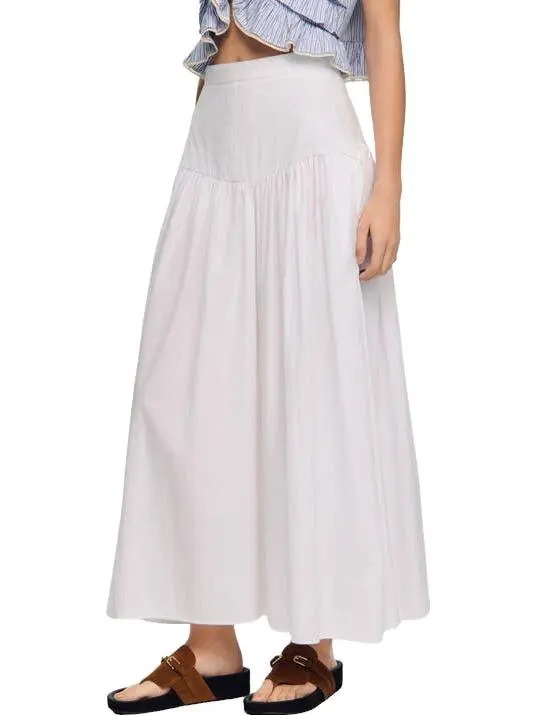 Sandro Long Poplin Flared Skirt With Cut-outs - White