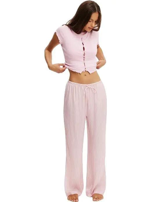 Cotton:on Washed Satin Wide Leg Pant - Danny Stripe Rosy Haze Pink