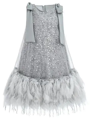 TULLEEN Sequin Feather Knee-length Dress - Silver