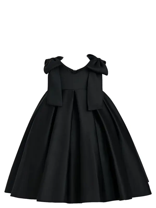 TULLEEN Satin Bow Pleated Dress - Black