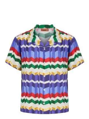 UM Bowling Shirt In Viscose With 3d Zigzag Print - Multicoloured