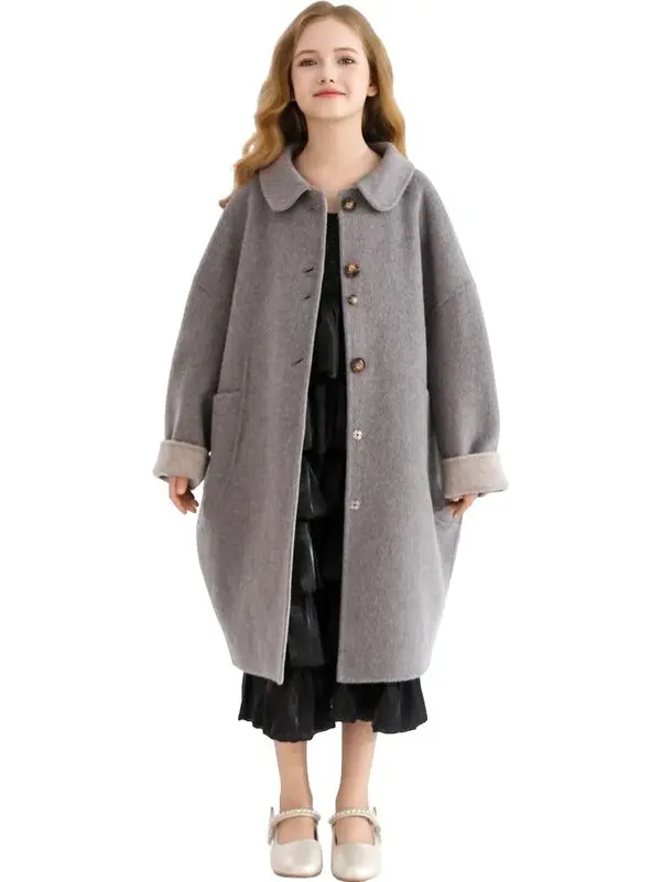 TULLEEN Wool Overcoat With Peter Pan Collar - Grey