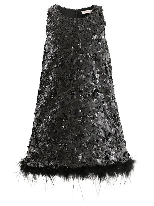 TULLEEN Sequin And Feather Hem Dress - Black