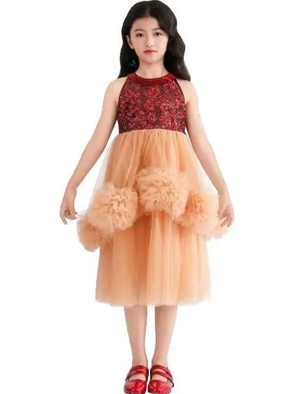 TULLEEN Pom-pom Tulle Dress - Red