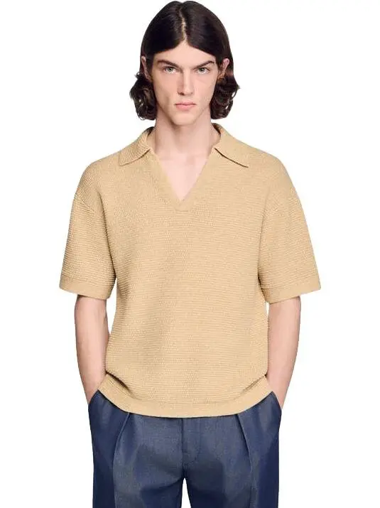 Sandro Jute-effect Polo Shirt - Beige