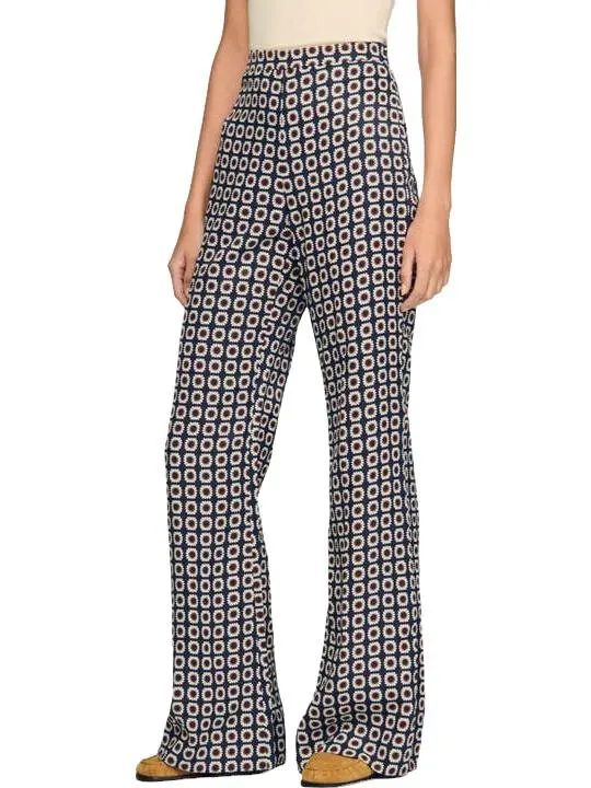 Sandro Floral-print Flared Trousers - Deep Blue/ocher