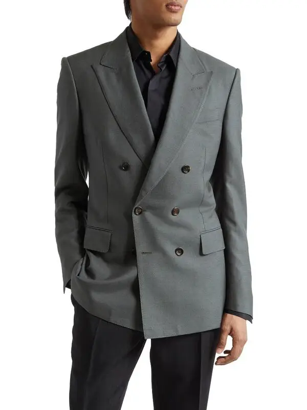 TOM FORD Dyllan Double Breasted Sport Coat - Pine Green/grey