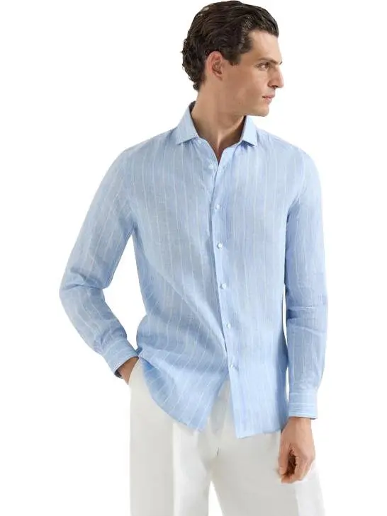 Brunello Cucinelli Chalk Stripe Shirt - Azure