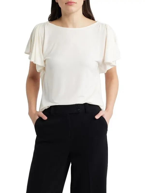 Anne Klein Cascade Flutter Sleeve Top - White Dove