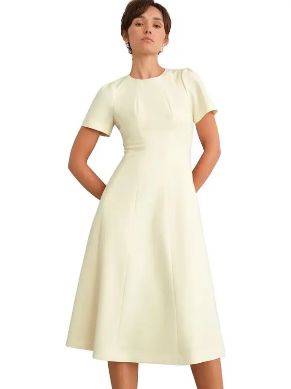 HOBBS LONDON Eliana Fit & Flare Midi Dress - Pale Yellow