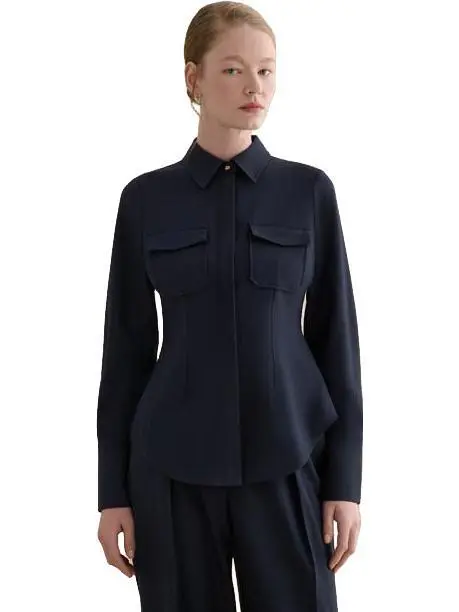 HOBBS LONDON Dannie Cinched-waist Collared Shirt - Hobbs Navy