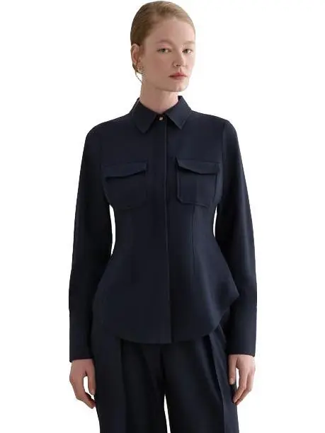 HOBBS LONDON Dannie Cinched-waist Collared Shirt - Hobbs Navy