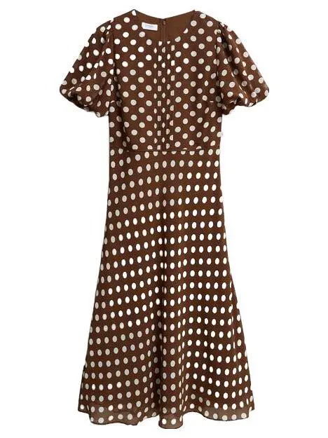 HOBBS LONDON Dorothy Polka Dot Midi Dress - Brown Ivory
